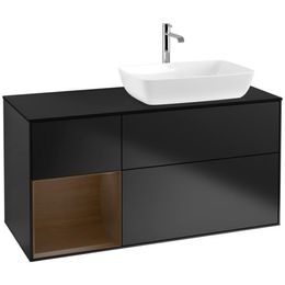 Villeroy & Boch Villeroy und Boch Finion Waschtischunterschrank F802GNPD 120cm, Abdeckplatte black matt, Regale Walnut Veneer, Black matt lacquer