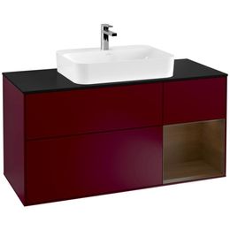 Villeroy & Boch Villeroy und Boch Finion Waschtischunterschrank G422GNHB 120cm, Abdeckplatte black matt, Emotion, Regal rechts Walnut veneer, Peony Matt