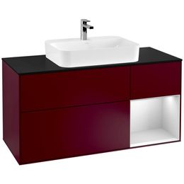 Villeroy & Boch Villeroy und Boch Finion Waschtischunterschrank G422MTHB 120cm, Abdeckplatte black matt, Emotion, Regal rechts White matt, Peony Matt