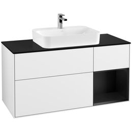 Villeroy & Boch Villeroy und Boch Finion Waschtischunterschrank G422PDGF 120cm, Abdeckplatte black matt, Emotion, Regal rechts Black matt, Glossy white lacquer