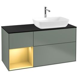 Villeroy & Boch Villeroy und Boch Finion Waschtischunterschrank F802HFGM 120cm, Abdeckplatte black matt, Regale Gold matt lacquer, Olive Matt Lacquer