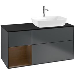 Villeroy & Boch Villeroy und Boch Finion Waschtischunterschrank F802GNHG 120cm, Abdeckplatte black matt, Regale Walnut Veneer, Midnight Blue Matt Lacquer