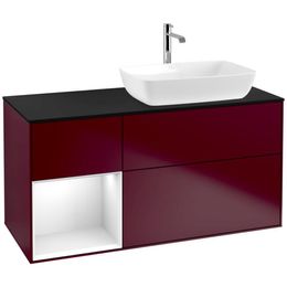 Villeroy & Boch Villeroy und Boch Finion Waschtischunterschrank F802GFHB 120cm, Abdeckplatte black matt, Regale Glossy white lacquer, Peony Matt