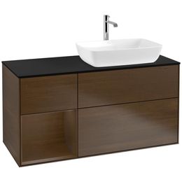 Villeroy & Boch Villeroy und Boch Finion Waschtischunterschrank F802GNGN 120cm, Abdeckplatte black matt, Regale Walnut Veneer, Walnut veneer