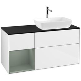 Villeroy & Boch Villeroy und Boch Finion Waschtischunterschrank F802GMGF 120cm, Abdeckplatte black matt, Regale Olive matt lacquer, Glossy white lacquer