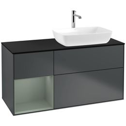 Villeroy & Boch Villeroy und Boch Finion Waschtischunterschrank F802GMHG 120cm, Abdeckplatte black matt, Regale Olive matt lacquer, Midnight Blue Matt Lacquer