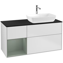 Villeroy & Boch Villeroy und Boch Finion Waschtischunterschrank F802GMMT 120cm, Abdeckplatte black matt, Regale Olive matt lacquer, White matt lacquer