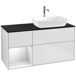 Villeroy & Boch Villeroy und Boch Finion Waschtischunterschrank F802MTMT 120cm, Abdeckplatte black matt, Regale White matt lacquer, White matt lacquer