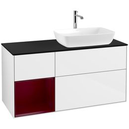 Villeroy & Boch Villeroy und Boch Finion Waschtischunterschrank F802HBGF 120cm, Abdeckplatte black matt, Regale Peony matt lacquer, Glossy white lacquer