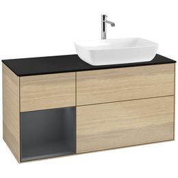 Villeroy & Boch Villeroy und Boch Finion Waschtischunterschrank F802HGPC 120cm, Abdeckplatte black matt, Regale Midnight matt lacquer, Oak Veneer