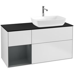 Villeroy & Boch Villeroy und Boch Finion Waschtischunterschrank F802HGMT 120cm, Abdeckplatte black matt, Regale Midnight matt lacquer, White matt lacquer