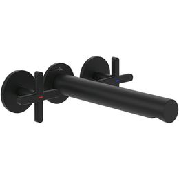 Villeroy & Boch Villeroy und Boch Loop + Friends Fertigmontageset TVZ106012000K5 Unterputz-Dreiloch-Kreuzgriff-Waschtischarmatur, ohne Ablaufgarnitur, Wandmontage, matt black