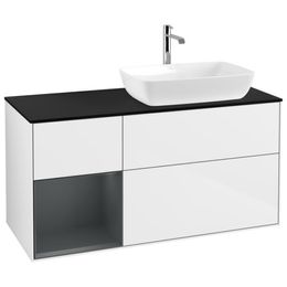 Villeroy & Boch Villeroy und Boch Finion Waschtischunterschrank G802HGGF 120cm, Abdeckplatte black matt, Emotion, Regale Midnight matt lacquer, Glossy white lacquer