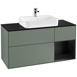 Villeroy & Boch Villeroy und Boch Finion Waschtischunterschrank F422PDGM 120cm, Abdeckplatte black matt, Regal rechts Black matt lacquer, Olive Matt Lacquer