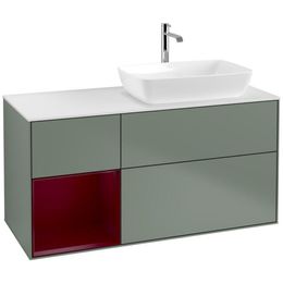 Villeroy & Boch Villeroy und Boch Finion Waschtischunterschrank F801HBGM 120cm, Abdeckplatte white matt, Regale Peony matt lacquer, Olive Matt Lacquer