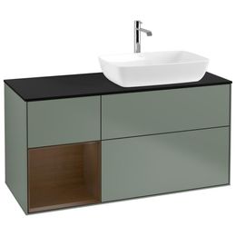 Villeroy & Boch Villeroy und Boch Finion Waschtischunterschrank G802GNGM 120cm, Abdeckplatte black matt, Emotion, Regale Walnut Veneer, Olive Matt Lacquer