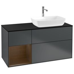Villeroy & Boch Villeroy und Boch Finion Waschtischunterschrank G802GNHG 120cm, Abdeckplatte black matt, Emotion, Regale Walnut Veneer, Midnight Blue Matt Lacquer