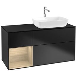 Villeroy & Boch Villeroy und Boch Finion Waschtischunterschrank G802PCPD 120cm, Abdeckplatte black matt, Emotion, Regale Oak Veneer, Black matt lacquer