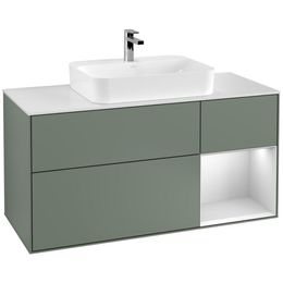 Villeroy & Boch Villeroy und Boch Finion Waschtischunterschrank G421MTGM 120cm, Abdeckplatte white matt, Emotion, Regal rechts White matt, Olive Matt Lacquer