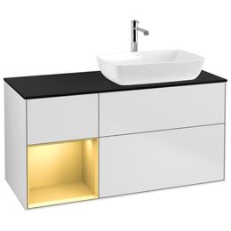 Villeroy & Boch Villeroy und Boch Finion Waschtischunterschrank G802HFMT 120cm, Abdeckplatte black matt, Emotion, Regale Gold matt lacquer, White matt lacquer