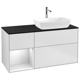 Villeroy & Boch Villeroy und Boch Finion Waschtischunterschrank G802MTMT 120cm, Abdeckplatte black matt, Emotion, Regale White matt lacquer, White matt lacquer