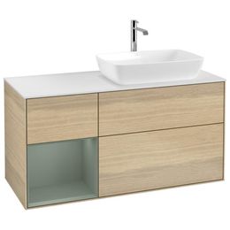 Villeroy & Boch Villeroy und Boch Finion Waschtischunterschrank G801GMPC 120cm, Abdeckplatte white matt, Emotion, Regale Olive matt lacquer, Oak Veneer