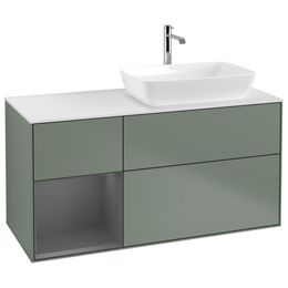Villeroy & Boch Villeroy und Boch Finion Waschtischunterschrank G801GKGM 120cm, Abdeckplatte white matt, Emotion, Regale Anthracite matt lacquer, Olive Matt Lacquer