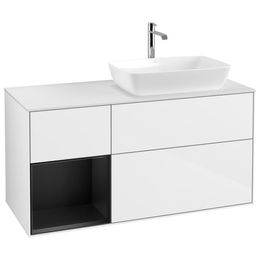 Villeroy & Boch Villeroy und Boch Finion Waschtischunterschrank G801PDGF 120cm, Abdeckplatte white matt, Emotion, Regale Black matt lacquer, Glossy white lacquer