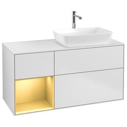 Villeroy & Boch Villeroy und Boch Finion Waschtischunterschrank G801HFMT 120cm, Abdeckplatte white matt, Emotion, Regale Gold matt lacquer, White matt lacquer