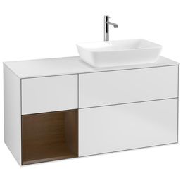 Villeroy & Boch Villeroy und Boch Finion Waschtischunterschrank G801GNMT 120cm, Abdeckplatte white matt, Emotion, Regale Walnut Veneer, White matt lacquer