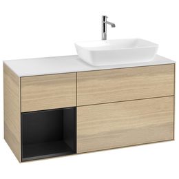 Villeroy & Boch Villeroy und Boch Finion Waschtischunterschrank G801PDPC 120cm, Abdeckplatte white matt, Emotion, Regale Black matt lacquer, Oak Veneer