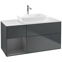 Villeroy & Boch Villeroy und Boch Finion Waschtischunterschrank F821GKHG 120cm, Abdeckplatte white matt, Regale Anthracite matt lacquer, Midnight Blue Matt Lacquer