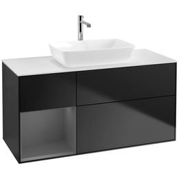Villeroy & Boch Villeroy und Boch Finion Waschtischunterschrank F821GKPD 120cm, Abdeckplatte white matt, Regale Anthracite matt lacquer, Black matt lacquer