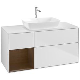 Villeroy & Boch Villeroy und Boch Finion Waschtischunterschrank F821GNMT 120cm, Abdeckplatte white matt, Regale Walnut Veneer, White matt lacquer