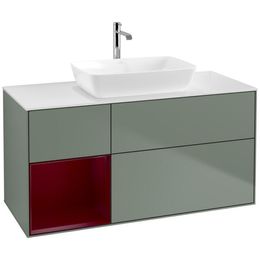 Villeroy & Boch Villeroy und Boch Finion Waschtischunterschrank F821HBGM 120cm, Abdeckplatte white matt, Regale Peony matt lacquer, Olive Matt Lacquer