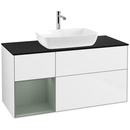 Villeroy & Boch Villeroy und Boch Finion Waschtischunterschrank F822GMGF 120cm, Abdeckplatte black matt, Regale Olive matt lacquer, Glossy white lacquer