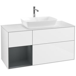 Villeroy & Boch Villeroy und Boch Finion Waschtischunterschrank F821HGGF 120cm, Abdeckplatte white matt, Regale Midnight matt lacquer, Glossy white lacquer
