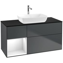Villeroy & Boch Villeroy und Boch Finion Waschtischunterschrank F822GFHG 120cm, Abdeckplatte black matt, Regale Glossy white lacquer, Midnight Blue Matt Lacquer