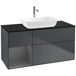 Villeroy & Boch Villeroy und Boch Finion Waschtischunterschrank F822GKHG 120cm, Abdeckplatte black matt, Regale Anthracite matt lacquer, Midnight Blue Matt Lacquer
