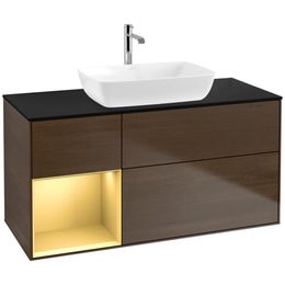 Villeroy & Boch Villeroy und Boch Finion Waschtischunterschrank F822HFGN 120cm, Abdeckplatte black matt, Regale Gold matt lacquer, Walnut veneer