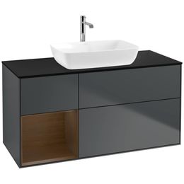 Villeroy & Boch Villeroy und Boch Finion Waschtischunterschrank F822GNHG 120cm, Abdeckplatte black matt, Regale Walnut Veneer, Midnight Blue Matt Lacquer