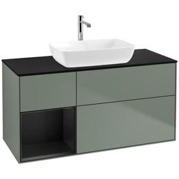 Villeroy & Boch Villeroy und Boch Finion Waschtischunterschrank F822PDGM 120cm, Abdeckplatte black matt, Regale Black matt lacquer, Olive Matt Lacquer