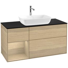 Villeroy & Boch Villeroy und Boch Finion Waschtischunterschrank F822PCPC 120cm, Abdeckplatte black matt, Regale Oak Veneer, Oak Veneer
