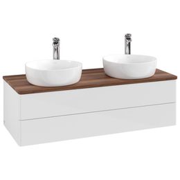 Villeroy & Boch Villeroy und Boch Antao Waschtisch-Unterschrank K24052GF 120x36x50cm, Hahnloch, Waschbeckenplattenfarbe warm walnut, glossy white lacquer