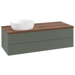 Villeroy & Boch Villeroy und Boch Antao Waschtisch-Unterschrank L22112HL mit Beleuchtung mit Struktur, 120x36x50cm, Waschbeckenplattenfarbe warm walnut, leaf green matt lacquer