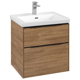 Villeroy & Boch Villeroy und Boch Subway 3.0 Waschtisch-Unterschrank C578L1RH 57,2x57,6x47,8cm, mit LED/Griff Volcano black, kansas oak