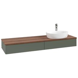 Villeroy & Boch Villeroy und Boch Antao Waschtisch-Unterschrank L16052HL mit Beleuchtung, 160x19x50cm, Hahnlochbohrung, Waschbeckenplattenfarbe warm walnut, leaf green matt lacquer