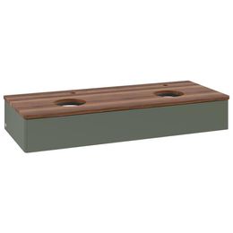 Villeroy & Boch Villeroy und Boch Antao Waschtisch-Unterschrank L13052HL mit Beleuchtung, 120x19x50cm, Hahnloch, Waschbeckenplattenfarbe warm walnut, leaf green matt lacquer