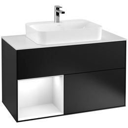 Villeroy & Boch Villeroy und Boch Finion Waschtischunterschrank G361GFPD 100cm, Abdeckplatte white matt, Emotion, Regal links Glossy white lacquer, Black matt lacquer