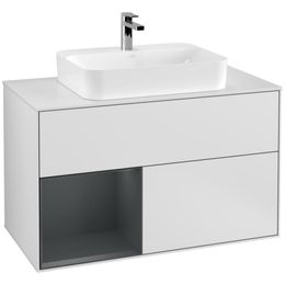 Villeroy & Boch Villeroy und Boch Finion Waschtischunterschrank G361HGMT 100cm, Abdeckplatte white matt, Emotion, Regal links Midnight Blue Matt Lacquer, White matt lacquer